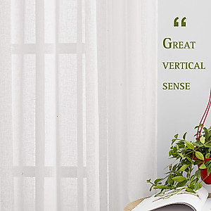 NICETOWN White Linen Curtains 84 inch Length, Tab Top Soft Semi Sheer Flax Window Treatments Privacy with Light Filtering Vertical Drapes for Bedroom/Living Room, W52 x L84, 2 Panels