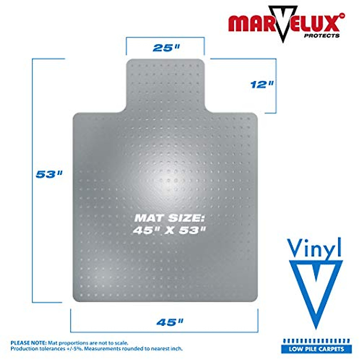 Marvelux Vinyl (PVC) Office Chair Mat for Very Low Pile Carpeted Floors 45" x 53" | Transparent Carpet Protector with Lip | Multiple Sizes
