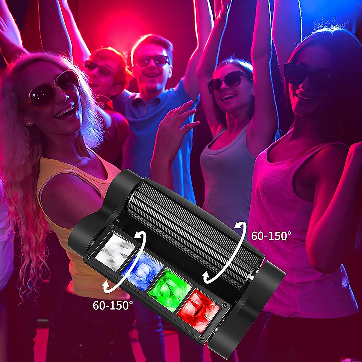 Seven Stars Moving Head DJ Light, 8 Beams Spider LED Stage Light, Master-Slave/DMX/Sound/Auto Control Modes, RGBW 4 in 1 Spotlighting for Wedding, Karaoke, Disco, Light Show and Events(1 Packs)