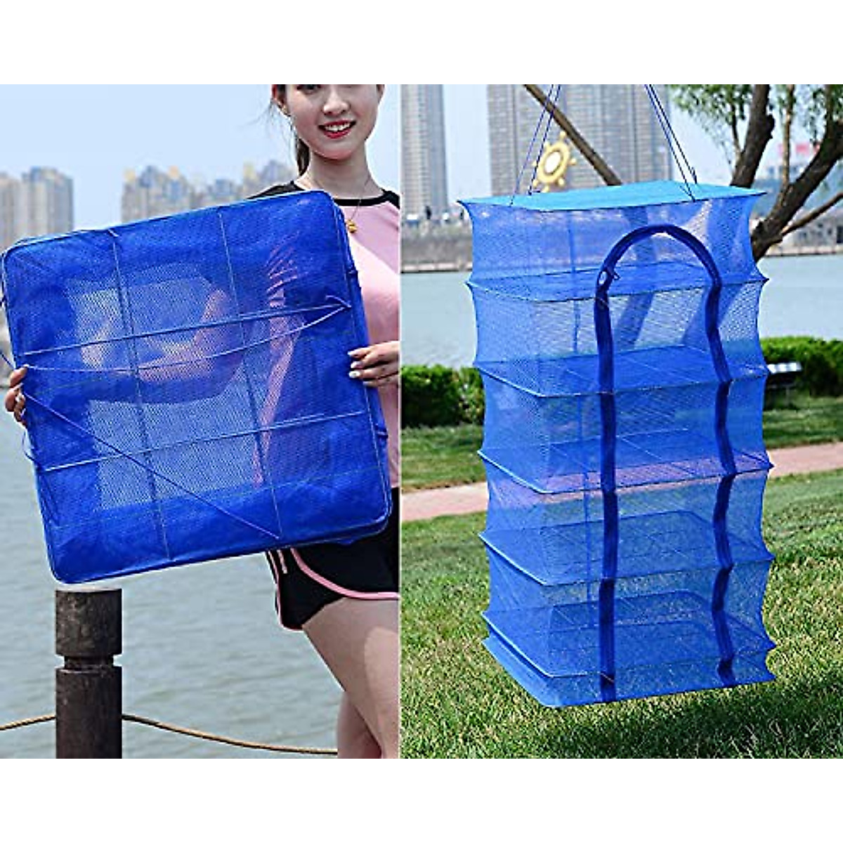 RnneLeen Hanging Drying Net Foldable Drying Rack Net Dryer 19.7"x19.7"x37.4" 6 Layer Folding Fish Mesh Collapsible Dry Net with Zippers for Drying Seeds Fish Vegetables Fruit Herb Food