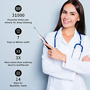 HONGGOLD Sonic Toothbrush for Adults and Kids， Electric Toothbrushes 5 Modes Smart Timer Tooth Brush Electric Set 6 Brush Heads, Waterproof IPX7, Sonic Electric Toothbrush, Pink