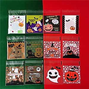 STARANDBEE 200pcs Halloween Treat Bags self Adhesive Candy Bag Halloween Cellophane Cookie Bags Halloween Goody Bags Snacks Gift Bags for Kids Halloween Candy Party Favors
