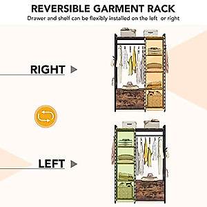 LITTLE TREE Freestanding Closet Organizer, Clothes Rack with Drawers and Shelves Heavy-Duty Garment Rack Wardrobe Closet Clothing Storage Organizer for Bedroom, Rustic Brown