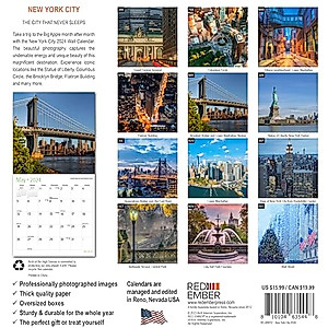 RED EMBER New York City 2024 Wall Calendar 12 Month | 12" x 24" Open | Thick & Sturdy Paper | Giftable | Calendar 2024