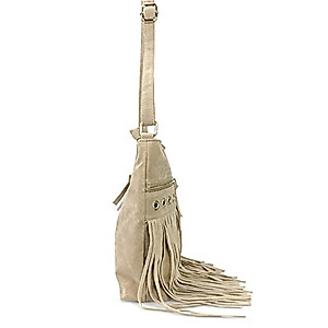 HOXIS Studded Tassel Zipper Pocket Faux Suede Leather Cross Body Bag Womens Purse (Gray)