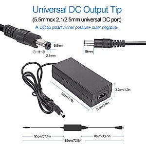 42V 2A DC Charger Power Supply Adapter Connector for 36V Electric Bike Lithium Battery Charger, for 36V li-on Battery Pack, , Diameter 5.5mm, 2.1mm Green