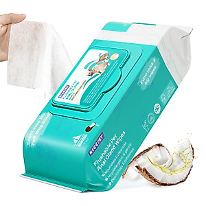 HICC PET Wipes for Dogs & Cats, Cleansing Deodorizing & Soothing Allergy Infections Anal Gland Pets Wipes with Coconut Oil - Dog Grooming Wipes for Butt and Paw - Hypoallergenic & Vet Recommended
