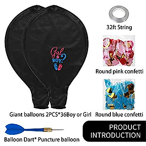 2 Pieces Gender Reveal Balloon with Confetti and Darts, 36inch Large Confetti Balloons Boy or Girl Black Balloons with Ribbons for Party Supplies Gender Reveal Decorations