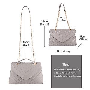 LMKIDS Quilted Crossbody Bags for Women, Trendy Roomy Shoulder Handbags with Flap Gold Hardware Chain Purses Shoulder Bag (Grey)