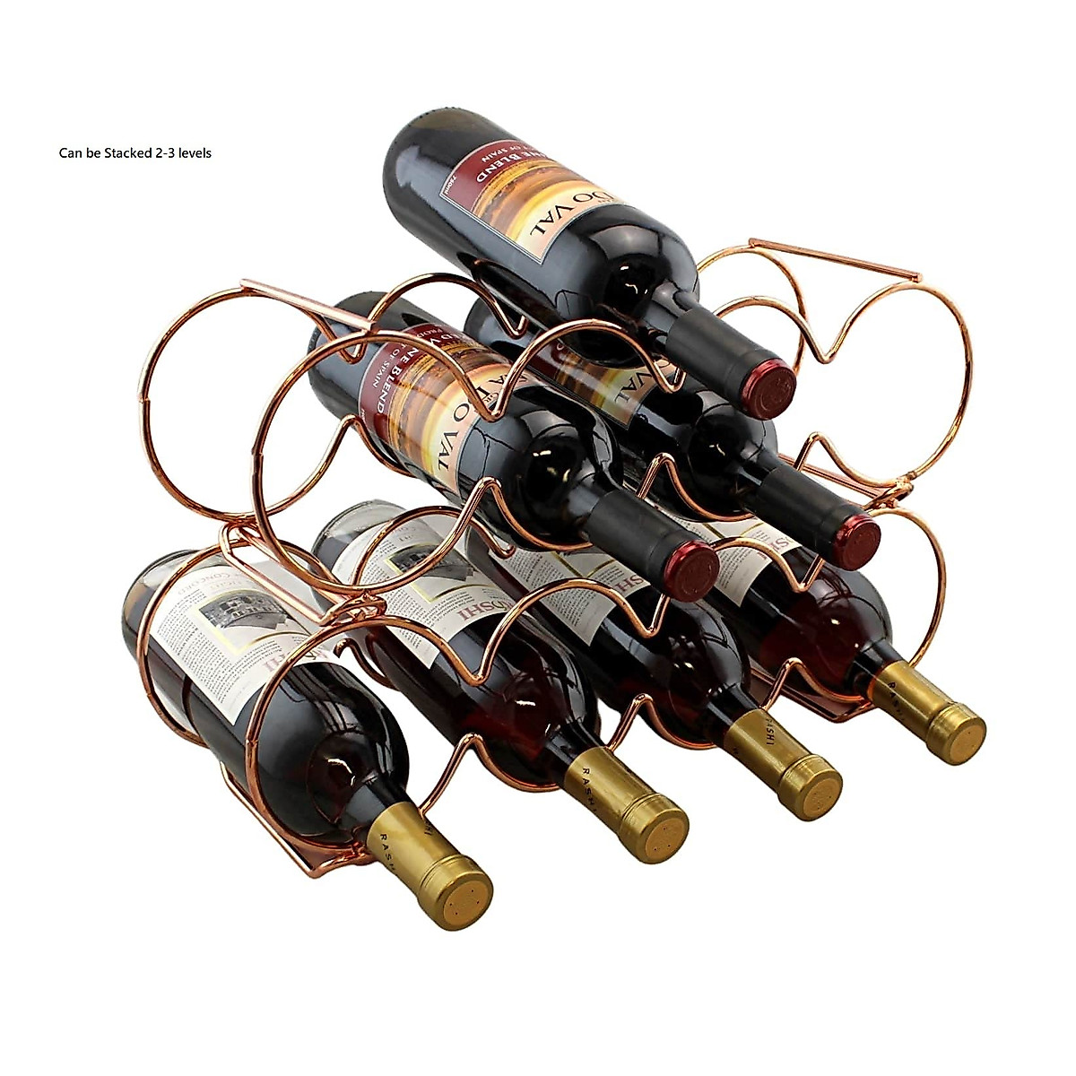 Rose Gold Stackable Table Top Wine Rack Bottle Holder Each Holds 4 Bottles - Keeps Bottles of Wine Horizontal to Prevent Oxidation
