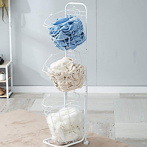 Farios 3 Tier Rolling Laundry Hamper with 3 Removable Wire Basket, Metal Sorter Storage Trolley shelf basket with wheel, tall clothes laundry basket bin with wheels– White