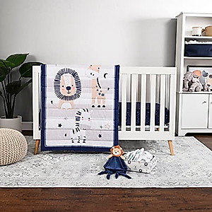 EXPRESSIONS 5 Piece Crib Bedding Set, Safari Includes Reversible Milestone Baby Blanket, 2 Standard Fitted Crib Sheets, Security Blanket & Storage Tote