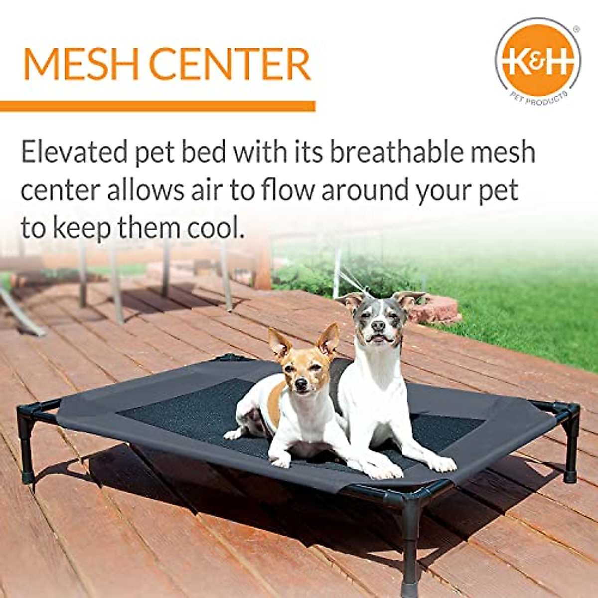 K&H PET PRODUCTS Elevated Cooling Outdoor Dog Bed Portable Raised Dog Cot Charcoal/Black X-Large 32 X 50 X 9 Inches