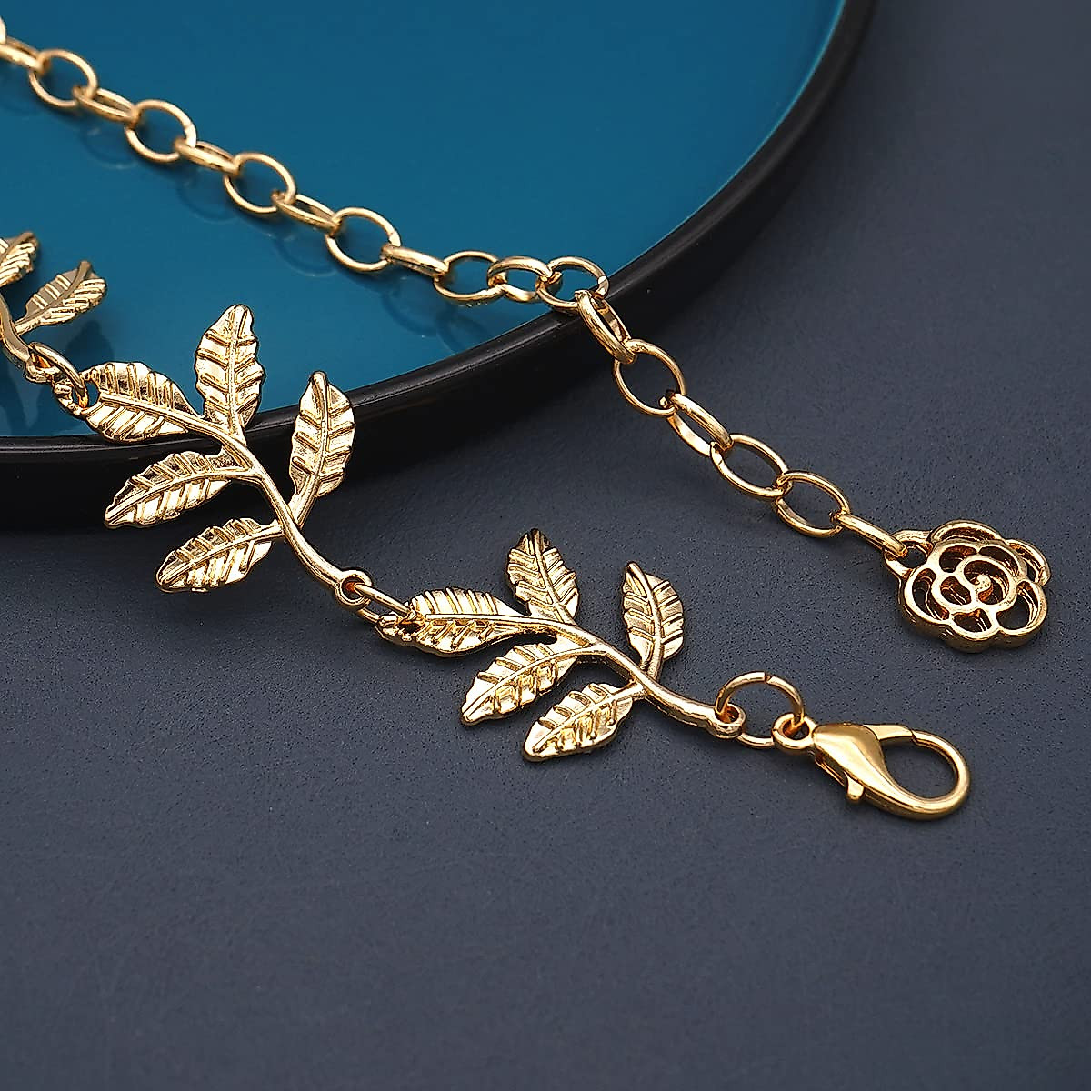 HIQUACC Metal Waist Chain Body Belly Belt Chains Jewelry Accessories for Women Girls (Leaf Gold-S)