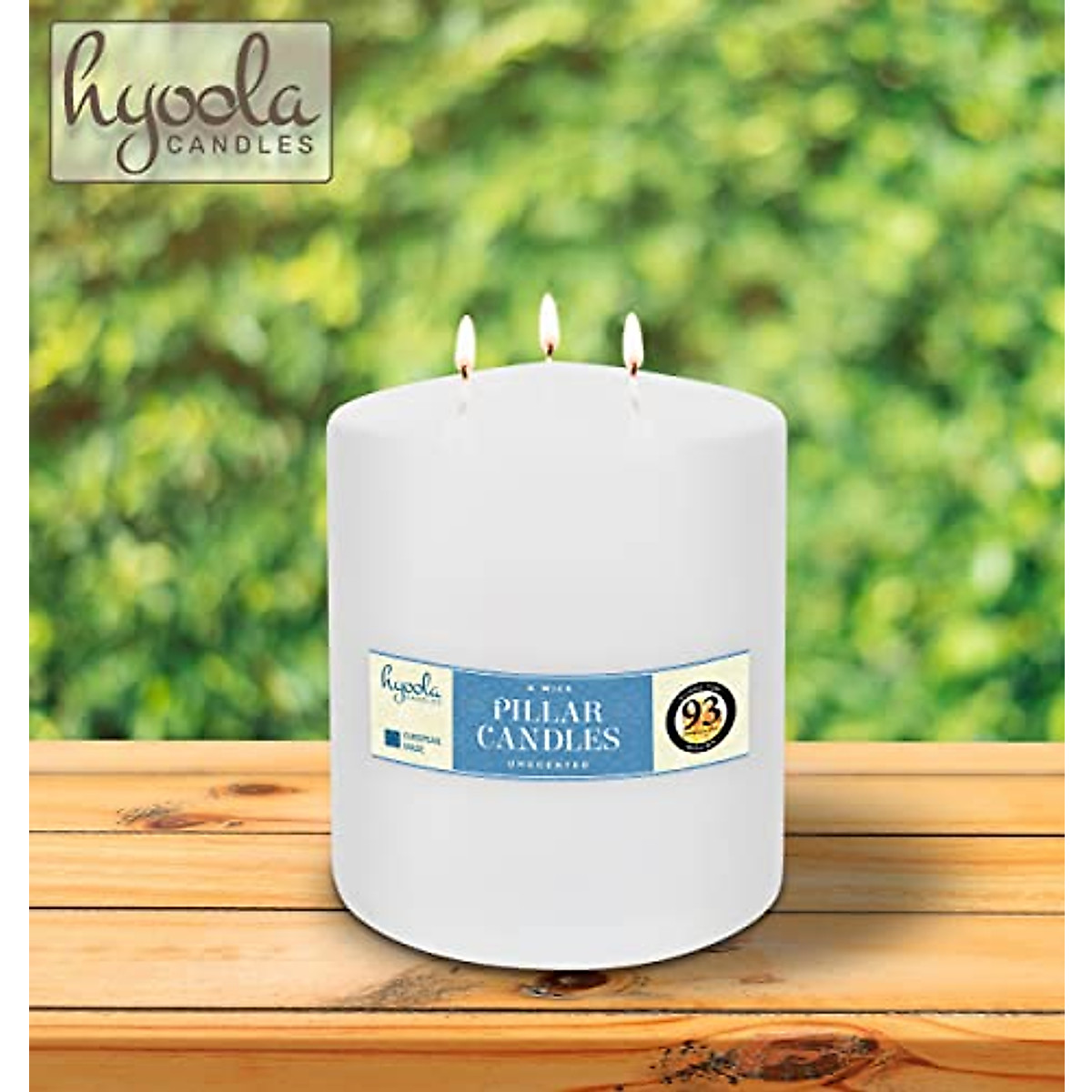 HYOOLA White Three Wick Large Candle - 4.75 x 6 Inch - Unscented Big Pillar Candles - 93 Hour - European Made