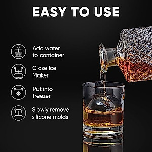 BERLINZO Premium Clear Ice Cube Maker - Whiskey Ice Ball Maker Mold Large 2 Inch - Crystal Clear Ice Maker Sphere - Clear Ice Ball Maker with Storage Bag