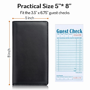 Forvencer Server Book, 2 Zipper Pockets, Leather Server Books for Waitress, Waitress Book, Sturdy Waiter Book, Serving Waitress Accessories Fit Server Apron Waitress Notepad (Black)