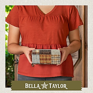 Bella Taylor Slim Card Wallet for Women | Multi Card Zip Around Wallet with RFID Protection | Quilted Cotton Rory Tan and Brown Patchwork