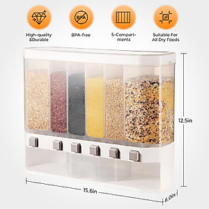 Grain Dispenser with Measuring Cup，Dry Food Dispenser Snack Dispenser Rice Dispenser for Kitchen Organizing，Kitchen Storage 25 Pounds Food Dispensers，6 Grid