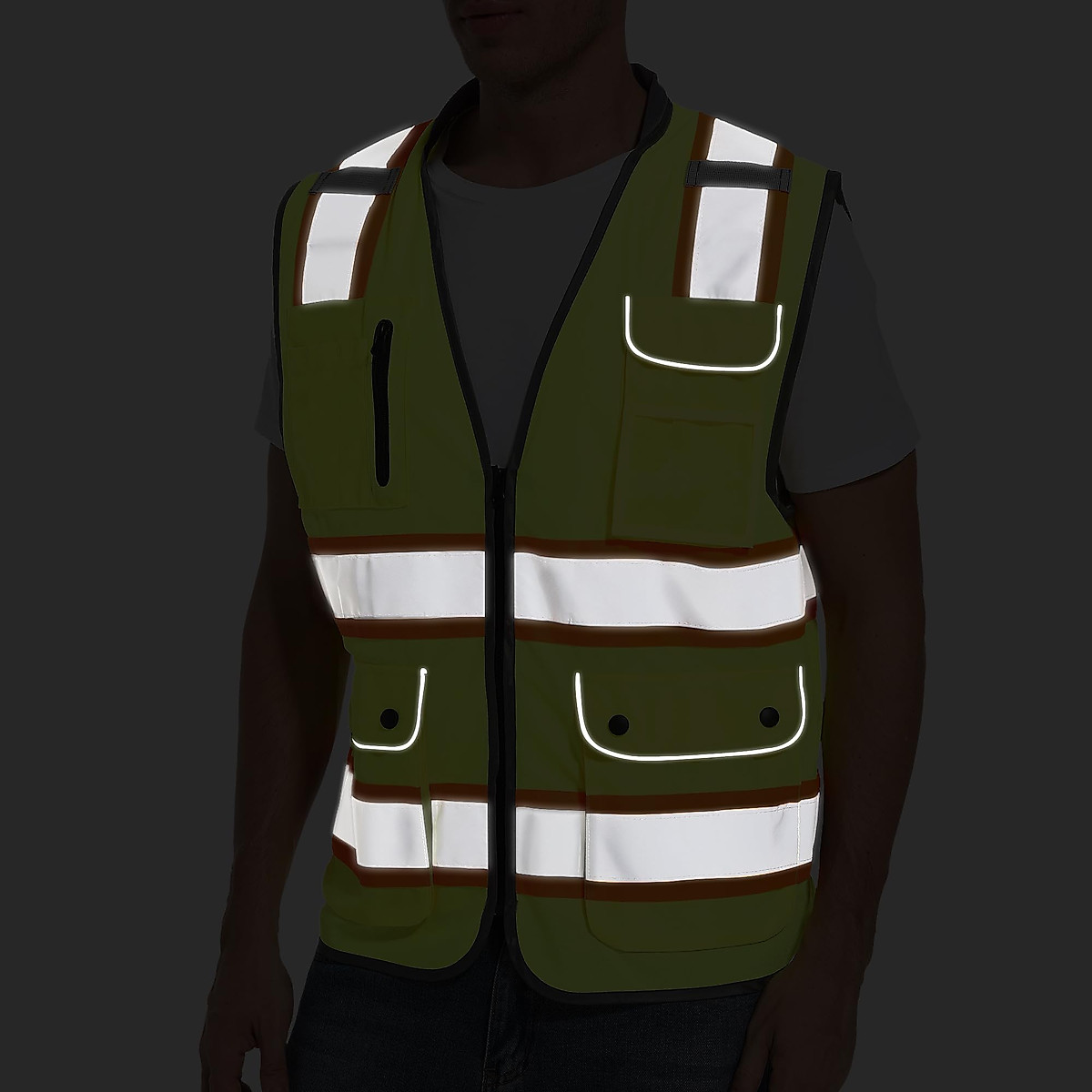 ArcRidge Reflective Safety Vest for Men and Women - High Visibility Construction Vest - Dual Tone Reflective Strips (Yellow, Large)