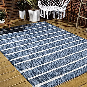 JONATHAN Y SMB125C-3 Colonia Berber Stripe Indoor Outdoor Area Rug Bohemian Contemporary Easy Cleaning Bedroom Kitchen Backyard Patio Non Shedding, 3 X 5, Blue/Ivory,JSMB125-C3