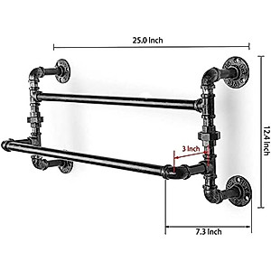 Towel Rack Towel Rail Retro Towel Rack with Double Towel Holder Wall-Mounted Shower Shelf Industrial Style Iron Pipe Pipework Wall Shelves Towel Bar Towel Holder/Schwarz/25 inch