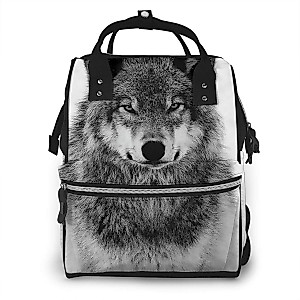 Monotone Timber Wolf Face Diaper Bag Backpack Multi Function Nappy Bag Large Capacity Mommy Backpack Organizer for Baby Care Baby Bag for Mom and Dad