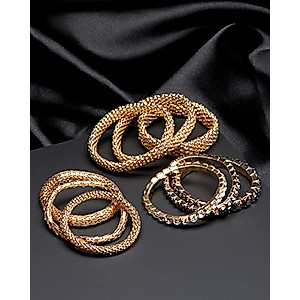 Badgley Mischka Women's Bracelet - Stackable Stretch Layered Crystal Snake Panther Link Mesh Bangle Tennis Bracelet, Yellow