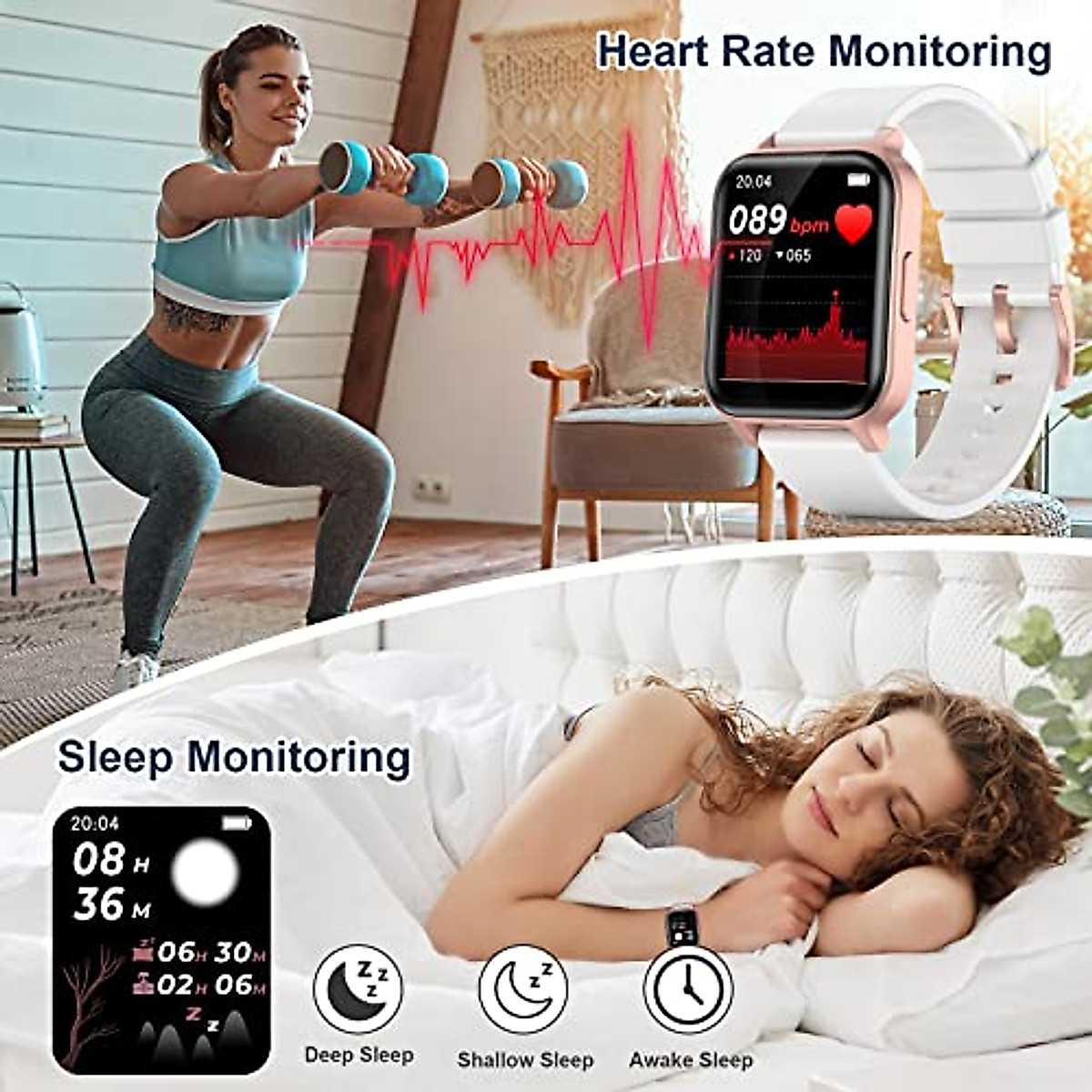 Smart Watch for Android Phones 1.69" Touch Screen Smart Watches for Women Men Nemheng Smartwatch Fitness Watches with Heart Rate Monitor Sleep Tracker Calorie Pedometer Sports Activity Fitness Tracker