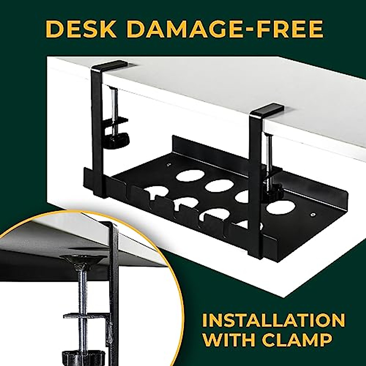 Metal Cable Management Tray Under Desk with Clamp Retractable Cord Organizer for Desk No Drill Cable Tray Basket for Wire Management Sturdy Metal Cable Management Under Desk with Clamp for Home Office