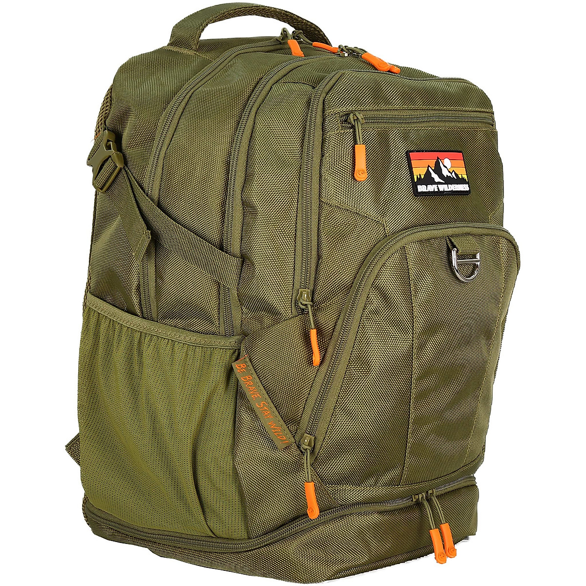 Brave Wilderness Durable Outdoor Capable Backpack made with a Ballistic Nylon Shell and Six Pockets by Coyote Peterson (Olive)