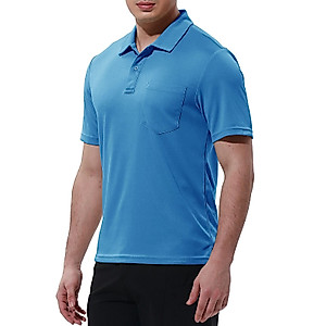 Rdruko Men's Activewear Polo Shirts Short Sleeve Quick Dry Outdoor Golf Sports Shirts with Pocket(Blue, US L)