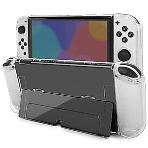 TIKOdirect Transparent Case Compatible with Switch OLED, Dockable Clear Protective Case for Switch OLED, Comfort Grip Case with Shock-Absorption and Anti-Scratch Design, Crystal Glitter