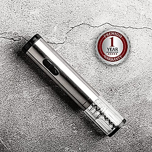 Ovente Electric Stainless Steel Wine Bottle Opener with Foil Wine Cutter, 4 AA Battery Operated Opener One Touch Operation and LED Indicator, Compact & Portable Perfect for Travel, Silver WO1381S