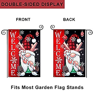 Welcome Christmas Garden Flag, hogardeck Gnome Santa Outdoor Christmas Decorations, Vertical Double Sided Yard Flag, Christmas Ball Farmhouse Decor 12.5x18 Inch