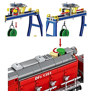 General Jim's Red Diesel Cargo Train Building Blocks Set - 1000+ Piece City Series with Automatic Running System, Railway Tracks, and Truck - Compatible with Major Brick Building Brands