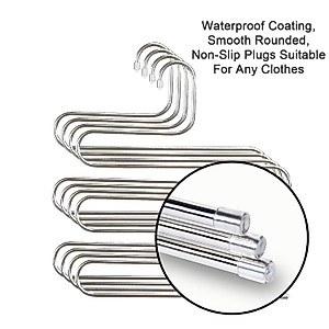 devesanter Pants Hangers Non-Slip S-Shape Trousers Hangers Stainless Steel & Rubber Clothes Hangers Closet Storage Organizer for Pants Jeans Scarf (6 Pack with 10 Clips)