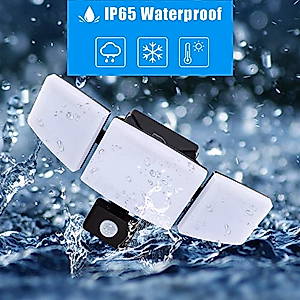 Ganiude 35W Plug in Flood Light Outdoor, Motion Sensor Plug in LED Security Light with Remote Control, Dusk to Dawn, 3 Head, 3500LM, 5000K, IP65 Waterproof Exterior Light for Porch, Garage, Yard