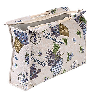 Knitting Bag, Lightweight Knitting Organizer Fabric Large Capacity Wood Handle Travel Yarn Storage Bag Tote Organizer for Knitting Needles Sewing Tools Great Gift(Blue Flower)