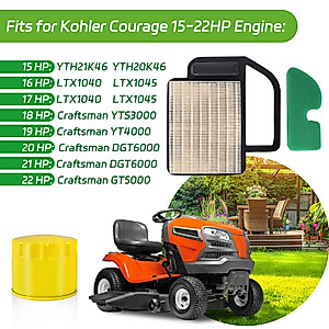 KH-20-083-02-S Air Filter Oil Filter fits Kohler Courage 15 16 17 18 19 20 21 22 HP Engine for Craftsman LT1000 Series Husqvarna YTH22V46 Ariens Zoom XL John Deere D160 Tractor Lown Mower