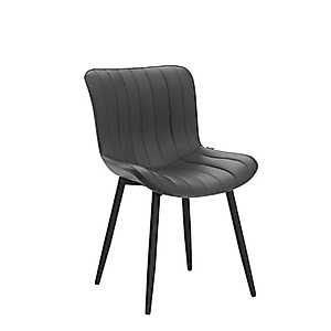 YOUNUOKE Black Dining Chairs Set of 2, Faux Leather Upholstered Kitchen & Dining Room Chairs with Back, Mid Century Modern Minimalist Accent Chair Armless for Guest Reception Waiting Living Room