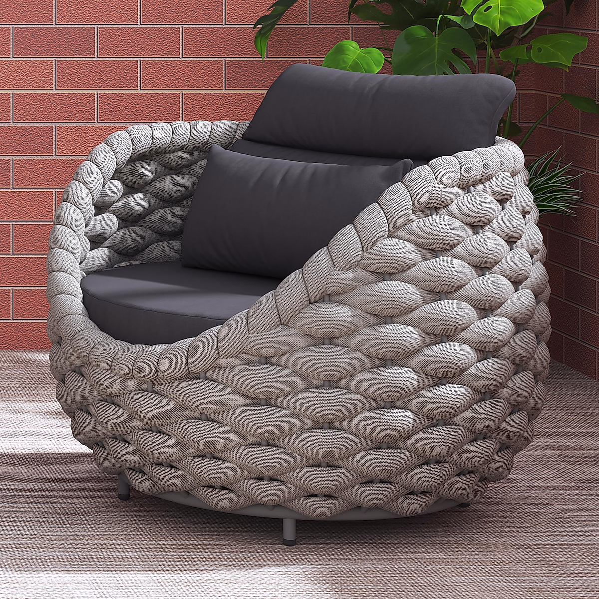 TWT Outdoor Patio Furniture, All-Weather Polyester Rope Balcony Furniture with Cushions & Pillows, Patio Couch Outdoor Patio Furniture Set for Patio, Balcony, Backyard, Deck, Poolside, Grey