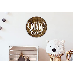 Little Man Cave, 12" Wood Wall Sign for Nursery, Bedroom, Living Room, Rustic Home Decor, Crib Decorations, Woodland Aesthetic, Gift for Newborn Boys, New Mom, Handmade, Hickory Hollow Designs