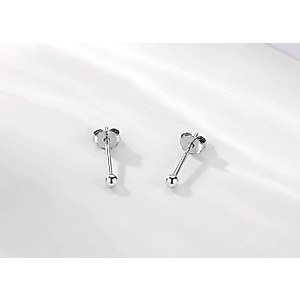 Sterling Silver Stud Earrings for Women Men- 3 Pairs of 2mm Tiny Round Ball Stud Earrings Set Cartilage Small Tragus Earrings Nose Lip Rings, Silver