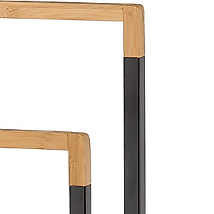 MyGift 33 Inch Black Chrome Plated Metal Freestanding Bathroom Towel Rack Stand with 2 Tier Bamboo Wood Bar, Laundry Room Drying Rack Stand