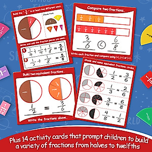 Torlam Magnetic Fraction Tiles & Fraction Circles Activity Set - Math Manipulatives for Elementary School - Fraction Magnets & Resources - Fraction Strips & Bars