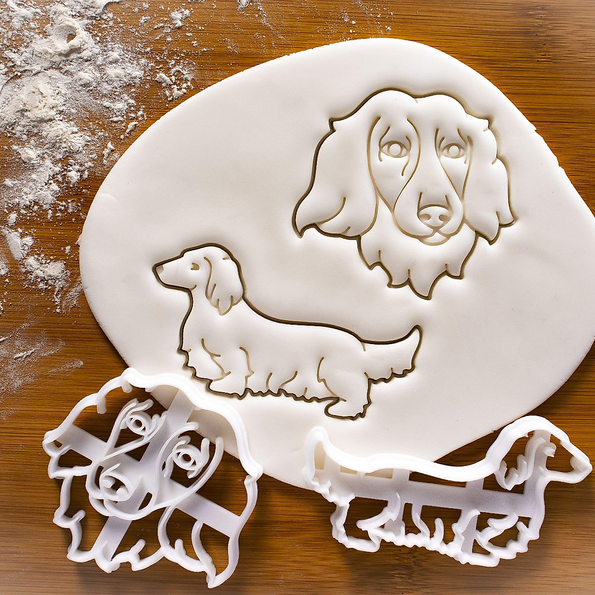 Set of 2 Long Haired Dachshund cookie cutters (Designs: Body & Face), 2 pieces - Bakerlogy