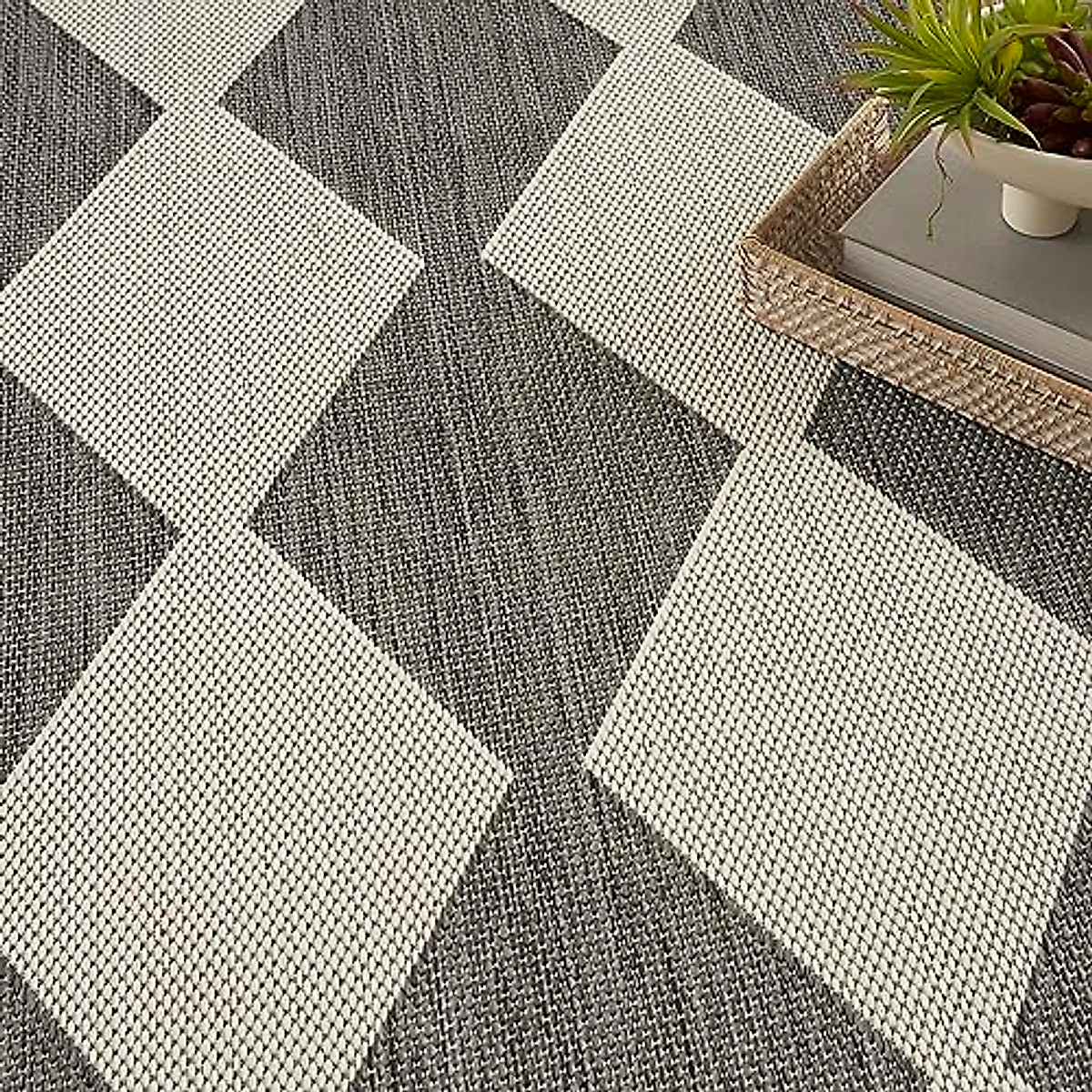 Nourison Positano Indoor/Outdoor Charcoal 4' x 6' Area Rug, Easy Cleaning, Non Shedding, Bed Room, Living Room, Dining Room, Backyard, Deck, Patio (4x6)