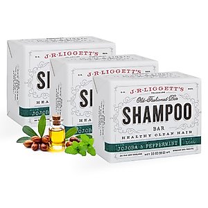 J·R·LIGGETT'S All-Natural Shampoo Bar, Jojoba & Peppermint Formula-Supports Strong & Healthy Hair-Nourish Follicles with Antioxidants & Vitamins-Detergent and Sulfate-Free, Set of Three,3.5 Ounce Bars