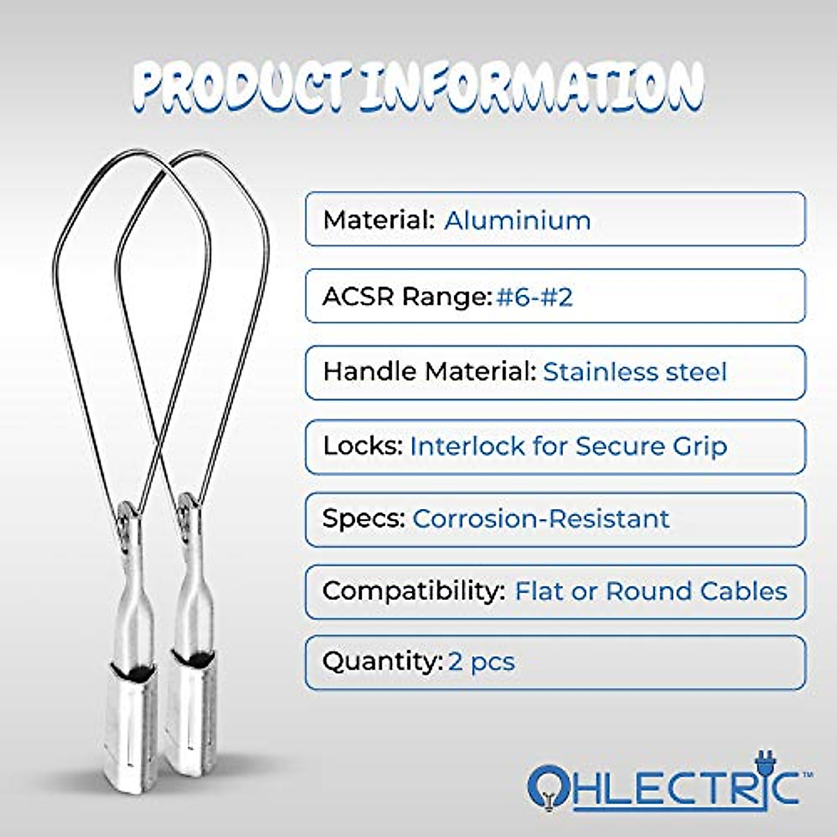 OhLectric Range 6-2 Aluminium Wedge Clamps - Stainless Steel Ball Handle - Loop With Lock - Reduces Sagging Of Overhead Aerial Cables - Corrosion Resistant Cable Clamps (Pack of 2) - OL-40649